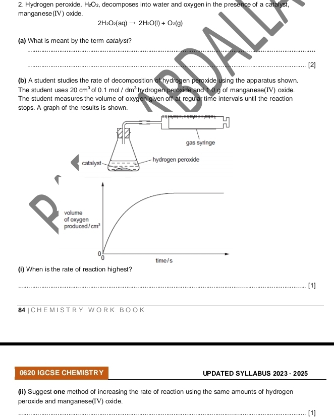 Solved: Hydrogen peroxide, H_2O_2 , decomposes into water and oxygen in ...