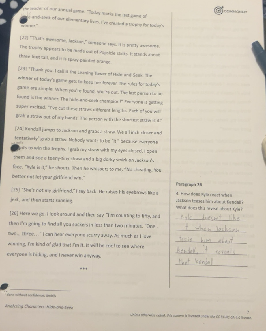 Solved: COMMONLIT the leader of our annual game. “Today marks the last ...