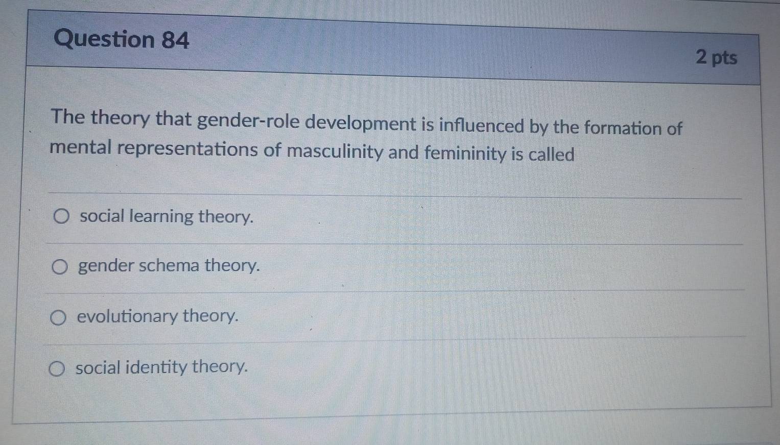 Solved: The theory that gender-role development is influenced by the ...