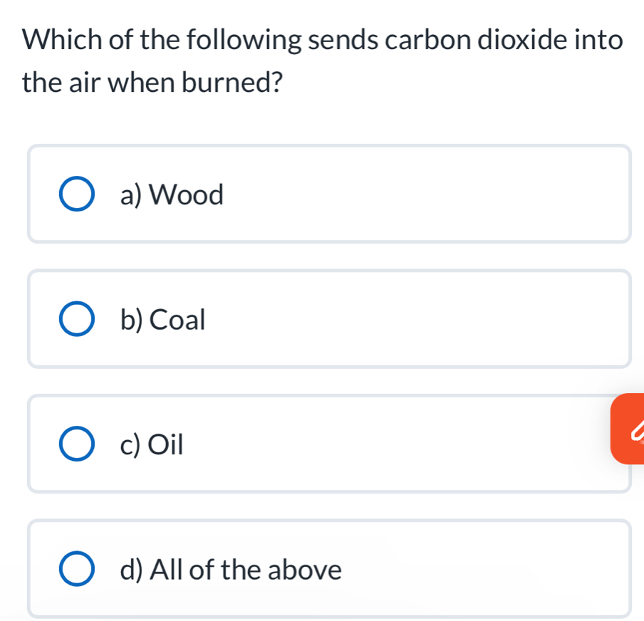 Solved: Which of the following sends carbon dioxide into the air when ...
