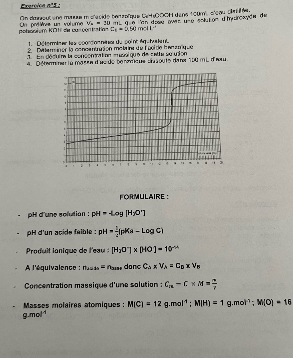 Résolu :Exercice n°5 : On dossout une masse m d'acide benzoïque C_6H ...