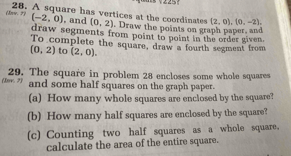 Solved: V225? (Inv. 7) 28. A square has vertices at the coordinates (2 ...