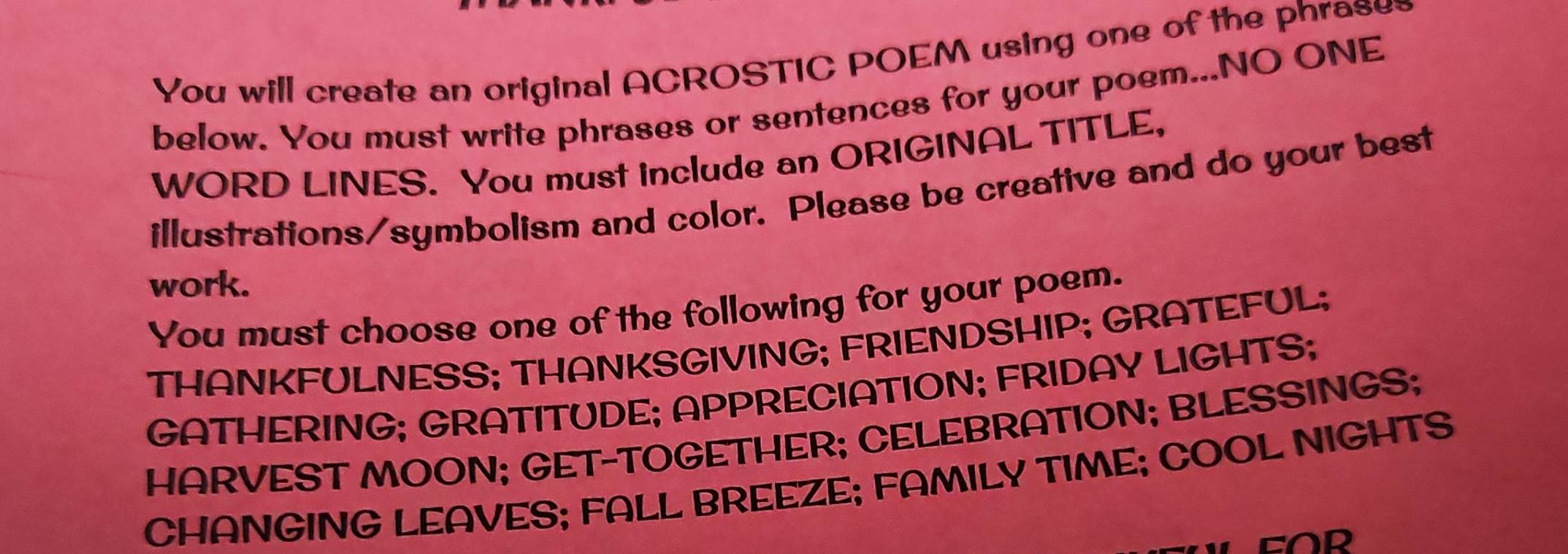 Solved: You will create an original ACROSTIC POEM using one of the ...
