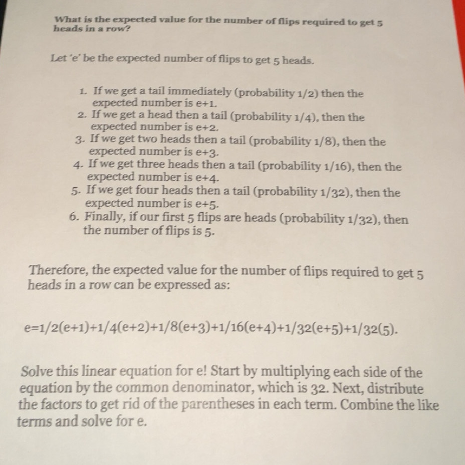 Solved: What is the expected value for the number of flips required to ...