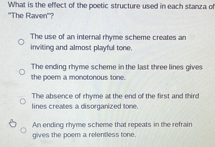 Solved: What is the effect of the poetic structure used in each stanza ...