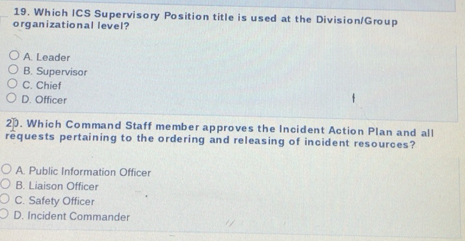Solved: Which ICS Supervisory Position title is used at the Division ...