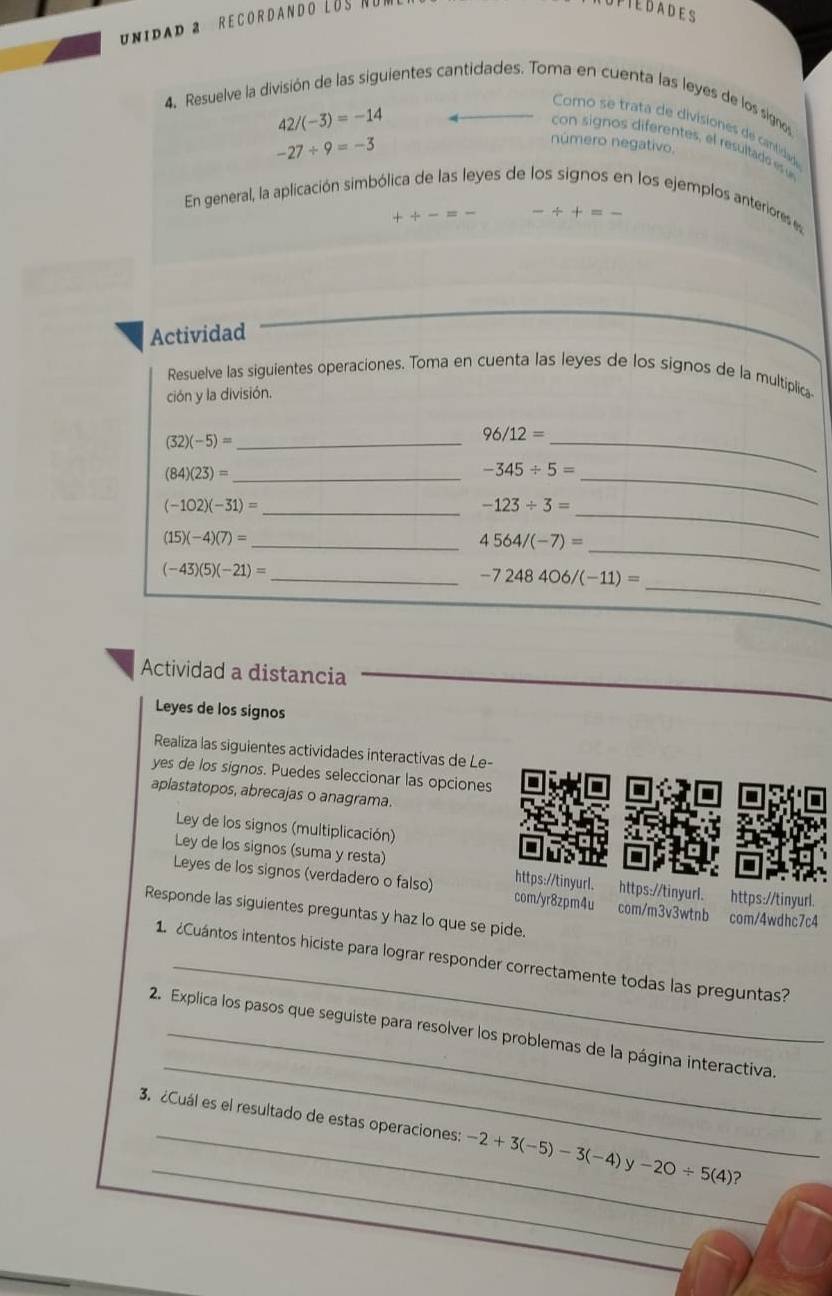 Resuelto:unidad 3 recordando LUs N D PIEDADES 4. Resuelve la división ...