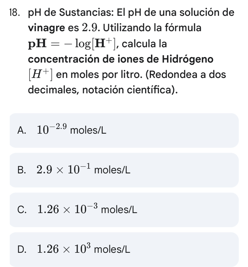 Resuelto:pH de Sustancias: El pH de una solución de vinagre es 2.9 ...