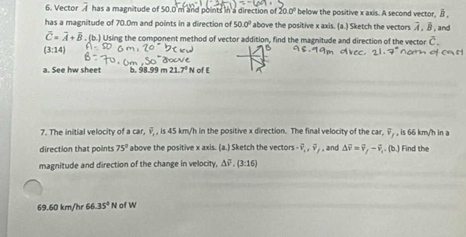 Solved: Vector overline A has a magnitude of 50.0 m and points in a ...