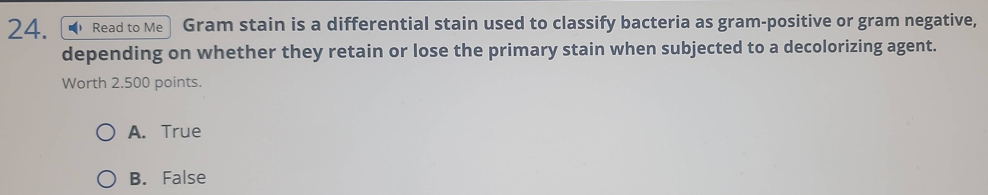 Solved: ) Read to Me Gram stain is a differential stain used to ...