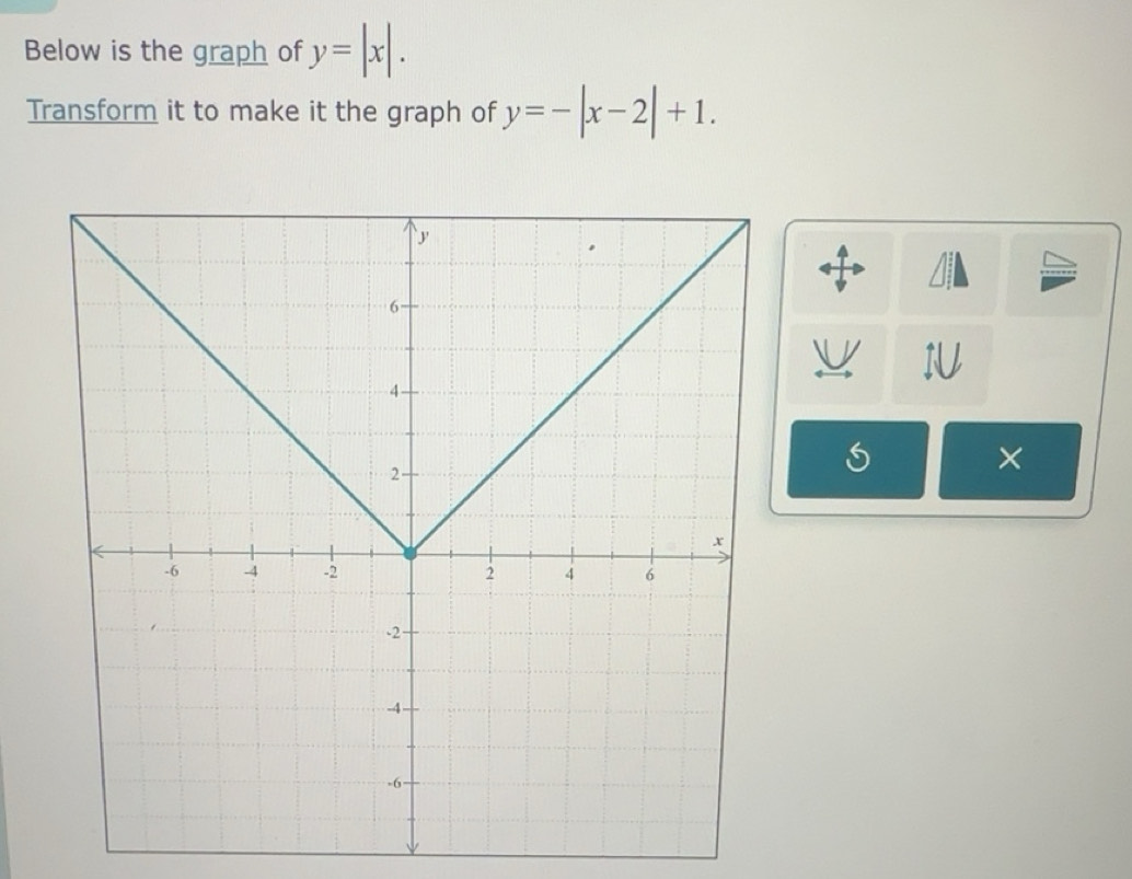 Solved: Below is the graph of y=|x|. Transform it to make it the graph ...