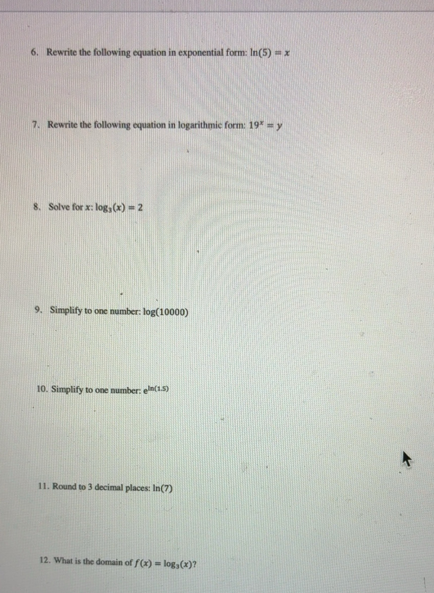 Solved: Rewrite the following equation in exponential form: ln (5)=x 7 ...