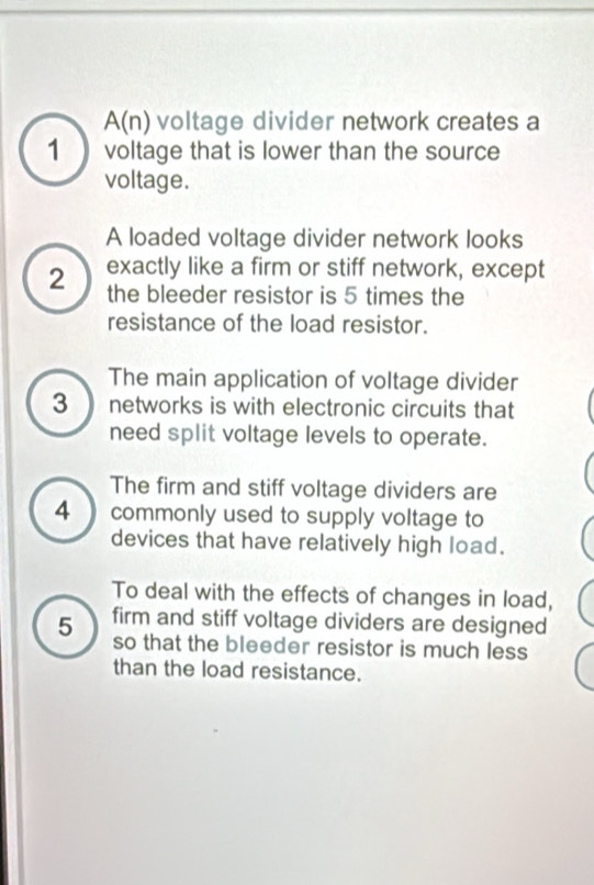 Solved: A(n) voltage divider network creates a 1 voltage that is lower ...