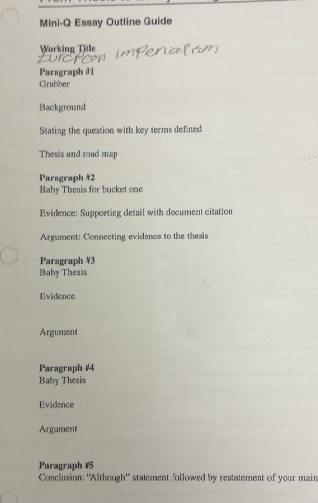 Resuelto:Mini-Q Essay Outline Guide Working Title Paragraph #1 Grabber ...