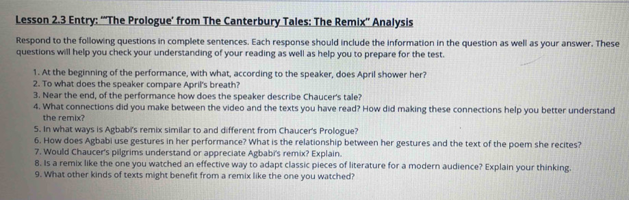 Solved: Lesson 2.3 Entry: “'The Prologue’ from The Canterbury Tales ...
