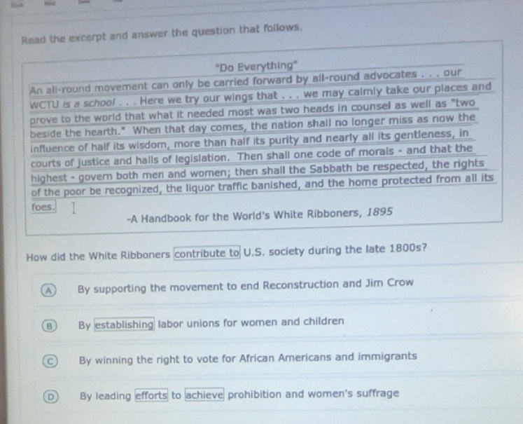 Gelöst:xcerpt and answer the question that follows. How did the White ...