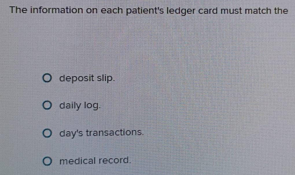 Solved: The information on each patient's ledger card must match the ...