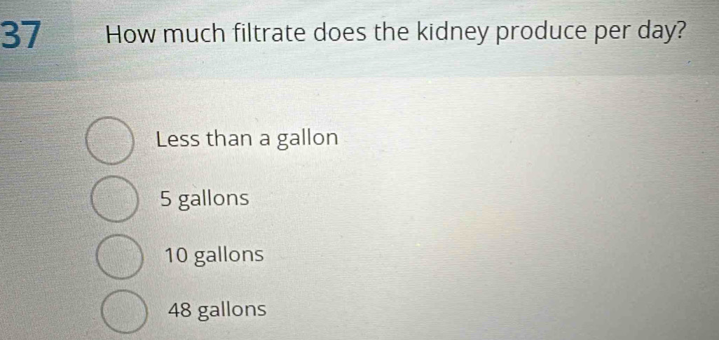 Solved: How much filtrate does the kidney produce per day? Less than a ...