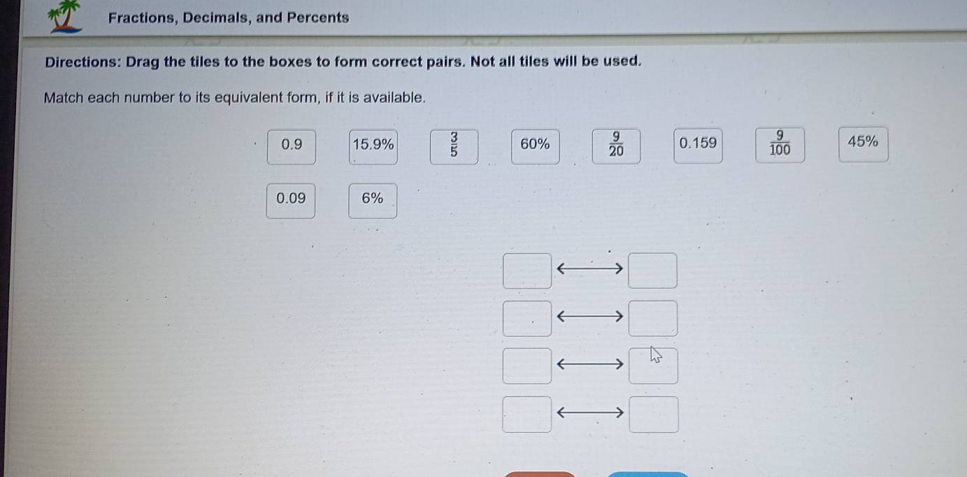 Solved: Fractions, Decimals, and Percents Directions: Drag the tiles to ...