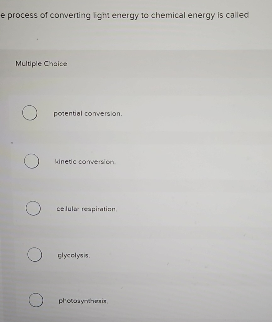 Solved: process of converting light energy to chemical energy is called ...
