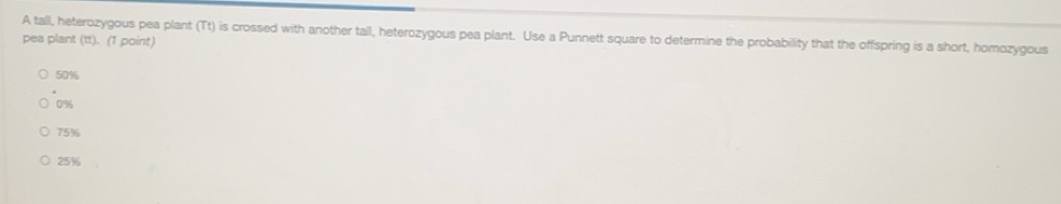Solved: A tall, heterozygous pea plant (Tt) is crossed with another ...