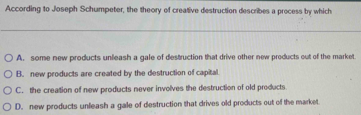 Solved: According to Joseph Schumpeter, the theory of creative ...