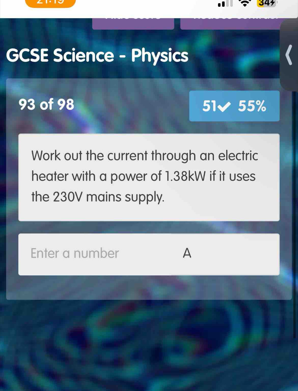 Solved: GCSE Science - Physics 93 of 98 51 、 55% Work out the current ...