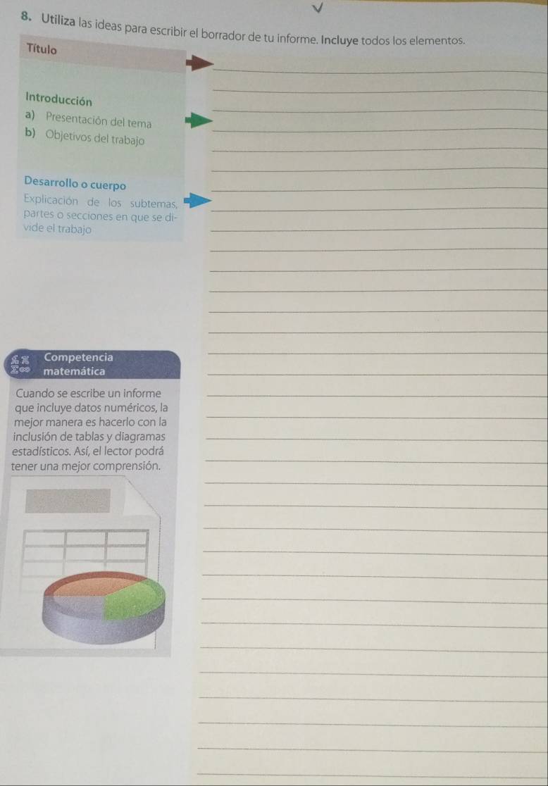 Resuelto:Utiliza las ideas para escribir el borrador de tu informe ...