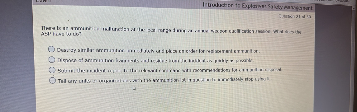 Solved: Introduction to Explosives Safety Management Question 21 of 30 ...
