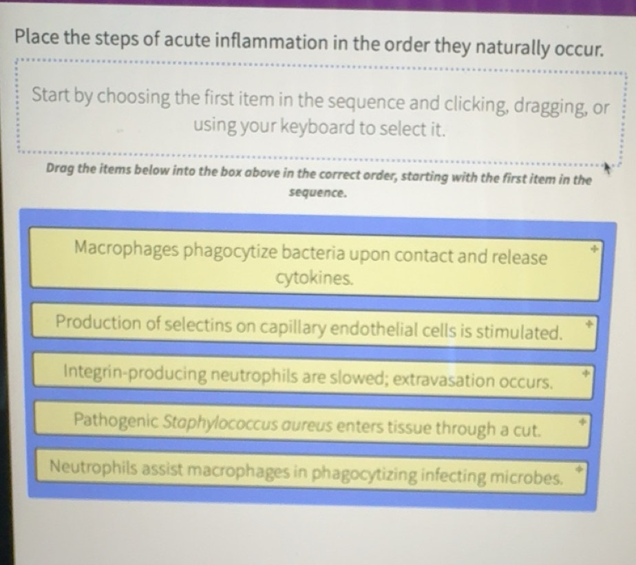 Solved: Place the steps of acute inflammation in the order they ...