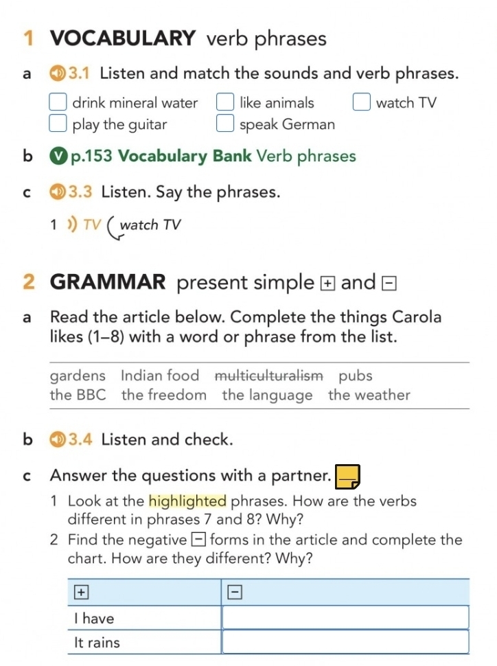 Solved: VOCABULARY verb phrases a 3.1 Listen and match the sounds and ...