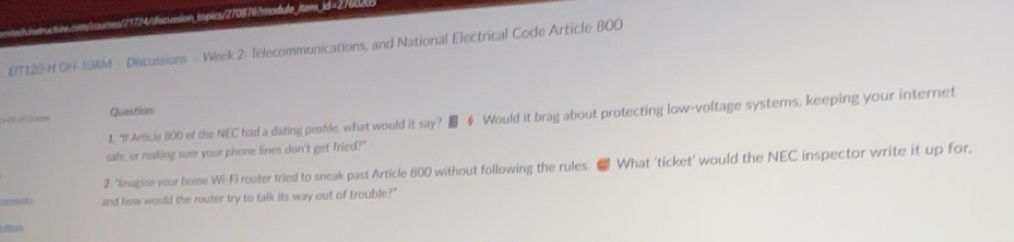 Solved: ET120-H OH-18AM Discussions Week 2: Telecommunications, and ...