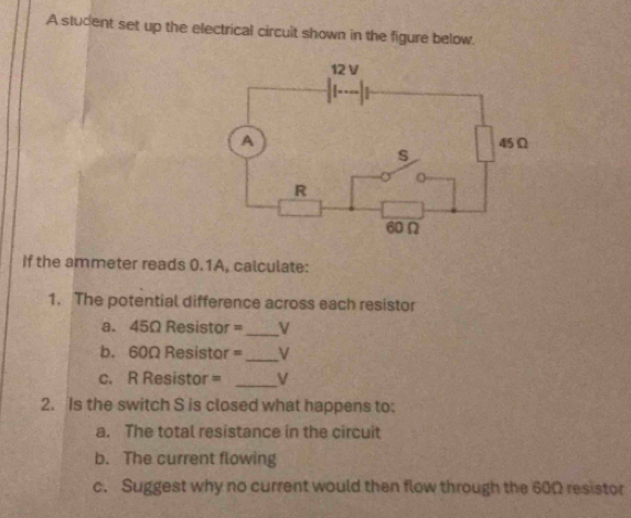 Solved: A student set up the electrical circuit shown in the figure ...