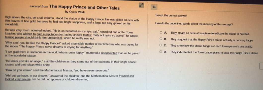 Solved: excerpt from The Happy Prince and Other Tales 51 by Oscar Wilde ...