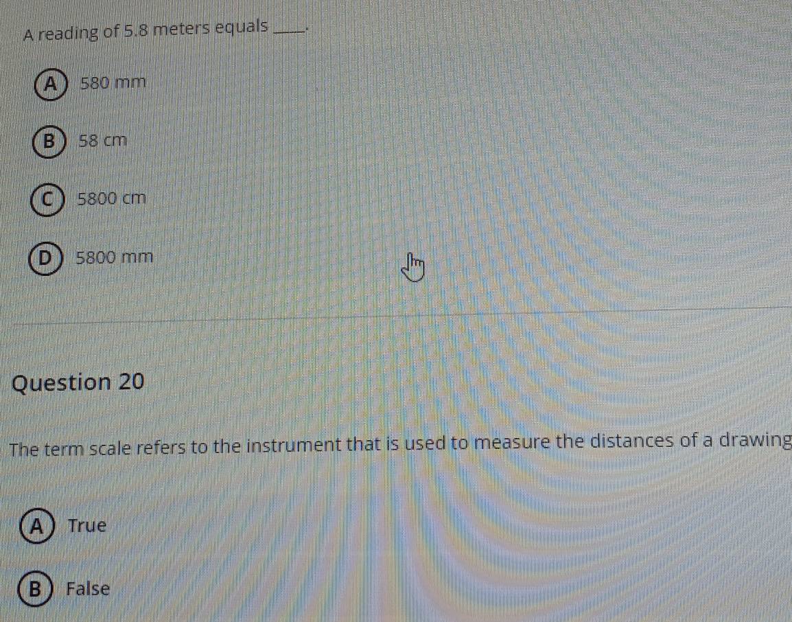 Solved: A reading of 5.8 meters equals_ A 580 mm B 58 cm C 5800 cm D ...