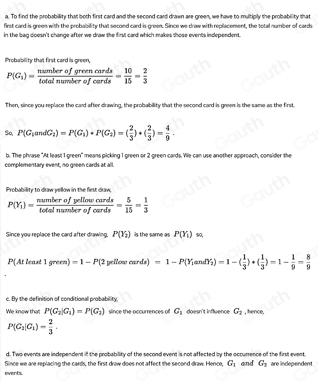 Solved: Suppose that you have 10 green cards and 5 yellow cards. The ...