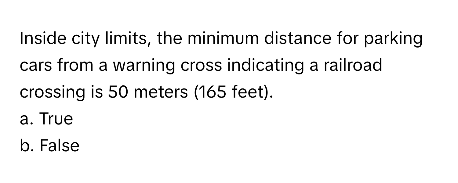 Solved: Inside city limits, the minimum distance for parking cars from ...