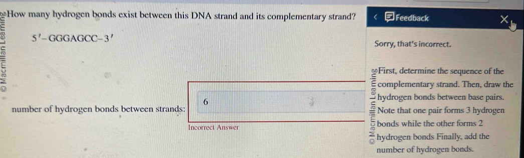 Solved: How many hydrogen bonds exist between this DNA strand and its ...