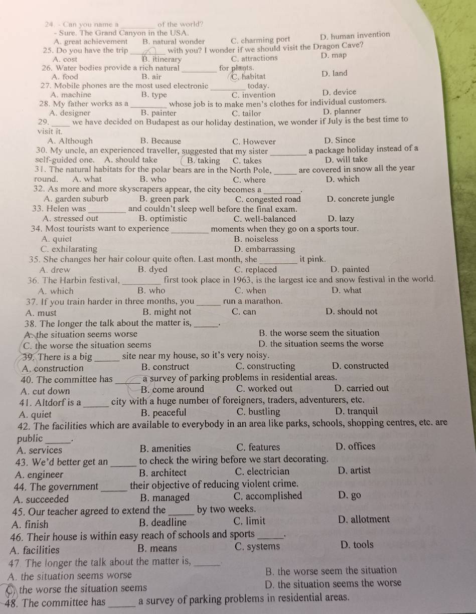 Giải quyết:Can you name a of the world? - Sure. The Grand Canyon in the ...