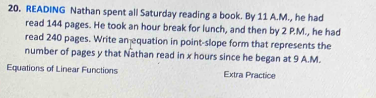 READING Nathan spent all Saturday reading a book. By 11 A.M., he had ...