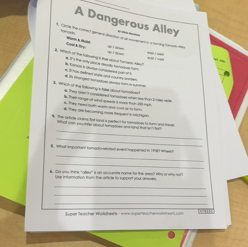 Solved: A Dangerous Alley tornado. By Olivia Mendosa 1. Circle the ...