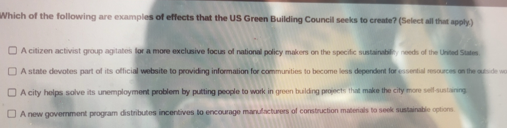 Resuelto:Which of the following are examples of effects that the US ...