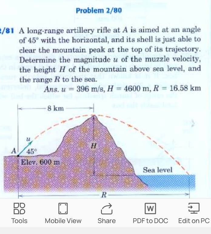 Solved: Problem 2/80 2/81 A long-range artillery rifle at A is aimed at ...