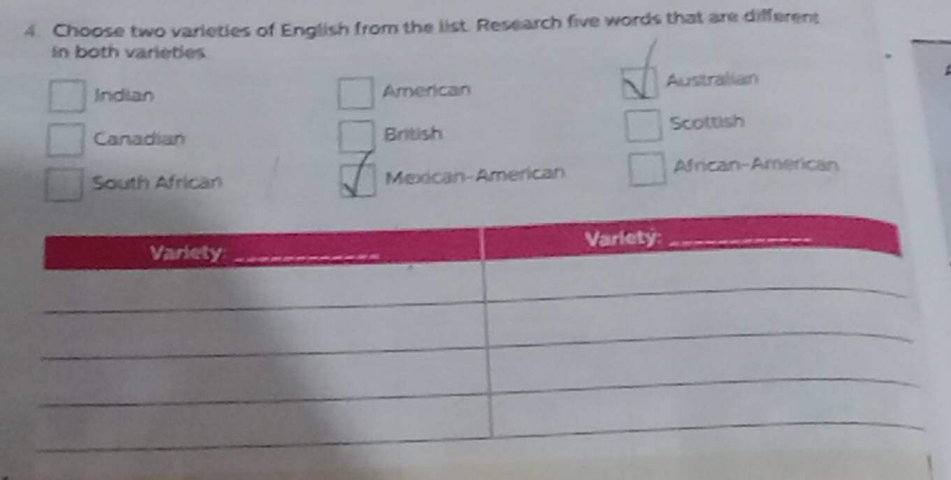Resuelto:Choose two varieties of English from the list. Research five ...