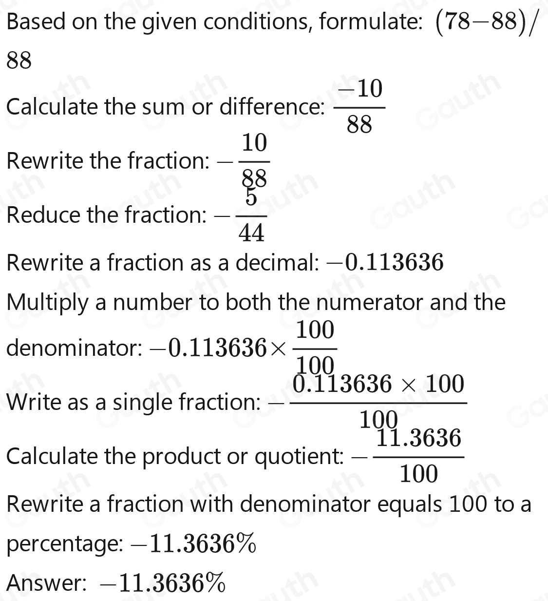 Solved: The number 88 is decreased to 78. What is the percentage by ...