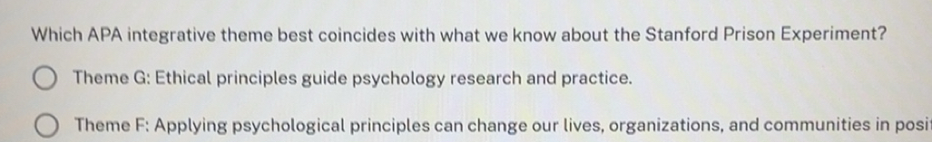 Solved: Which APA integrative theme best coincides with what we know ...