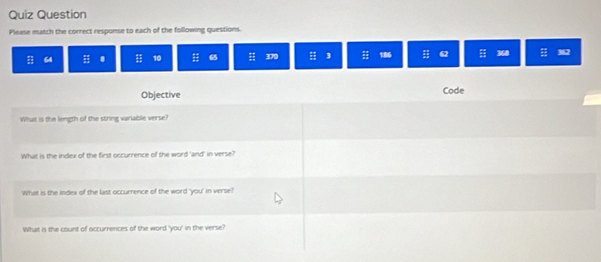 Solved: Quiz Question Please match the correct response to each of the ...