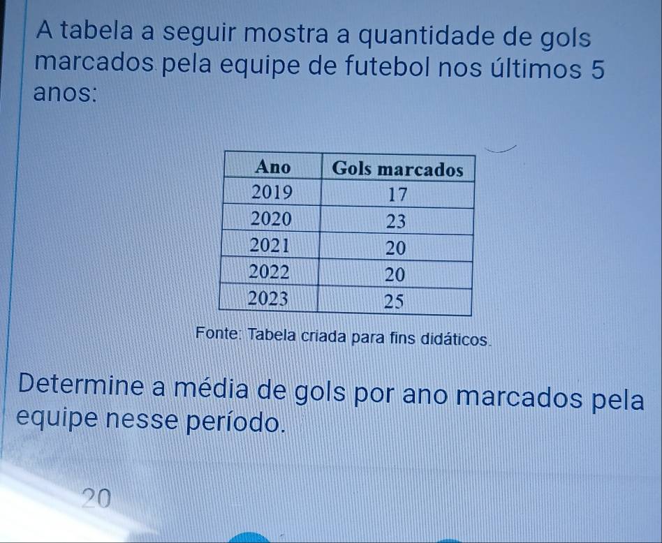Resolvido:A tabela a seguir mostra a quantidade de gols marcados pela ...