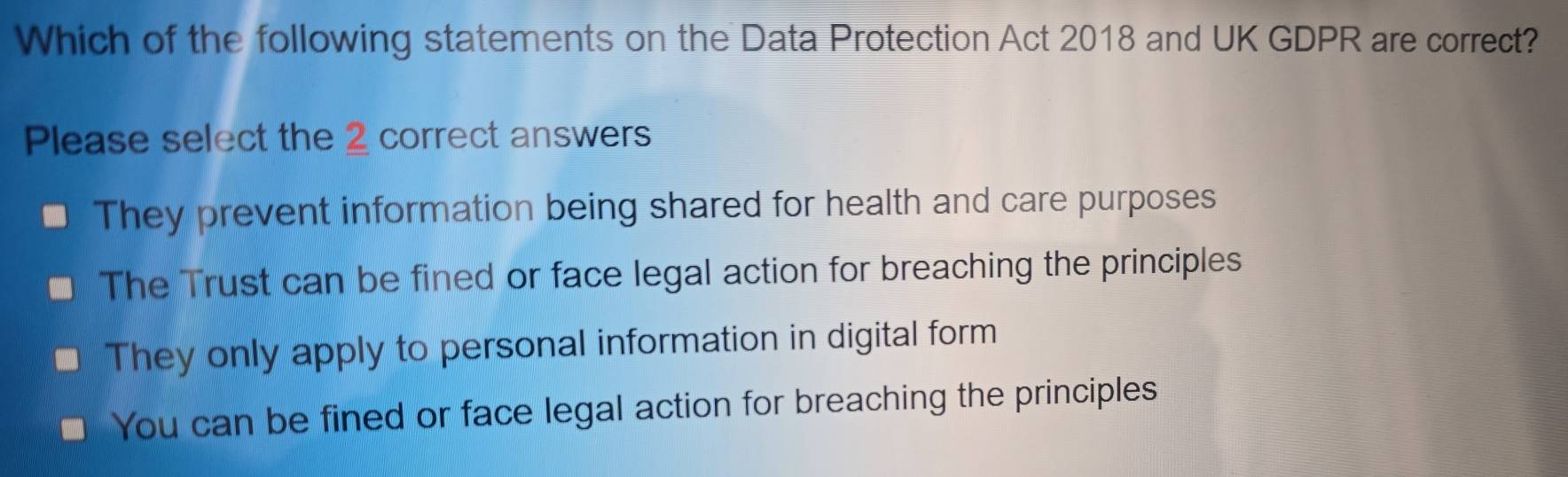 Solved: Which of the following statements on the Data Protection Act ...