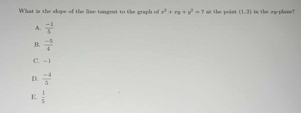 Solved: What is the slope of the line tangent to the graph of x^2+xy+y ...